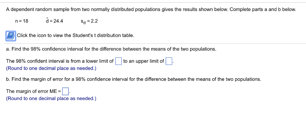 Solved A dependent random sample from two normally | Chegg.com