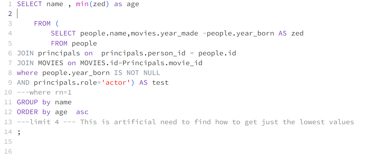 Solved Find the actors with the lowest age when movies were | Chegg.com