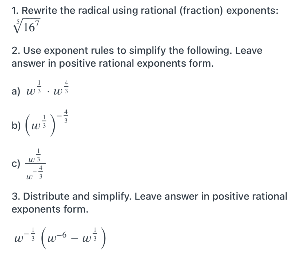 Solved 1. Rewrite the radical using rational (fraction) | Chegg.com