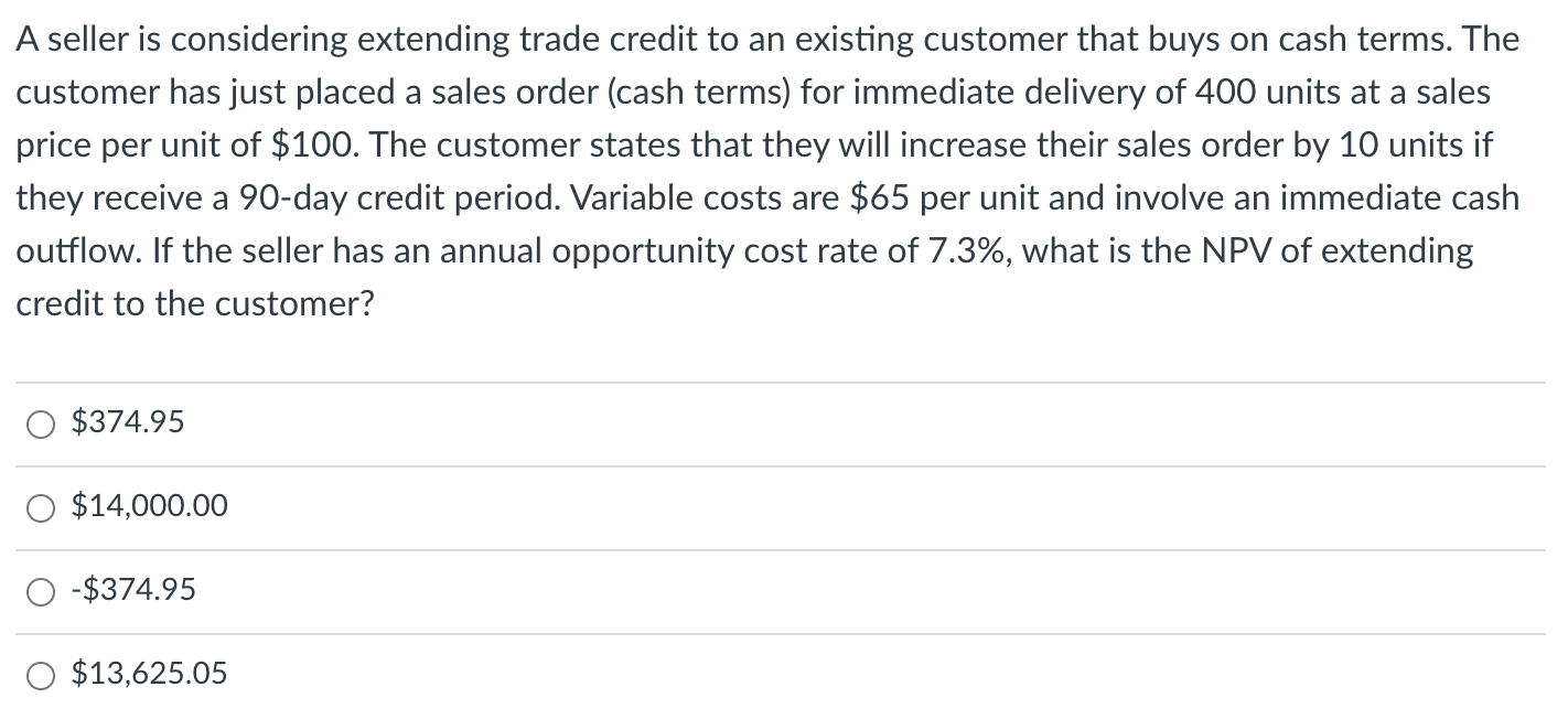 Solved A seller is considering extending trade credit to an | Chegg.com