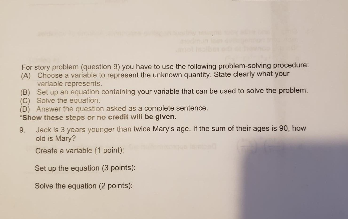 Solved For story problem (question 9) you have to use the | Chegg.com