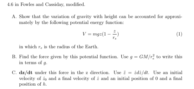 Solved A. ﻿Show that the variation of gravity with height | Chegg.com