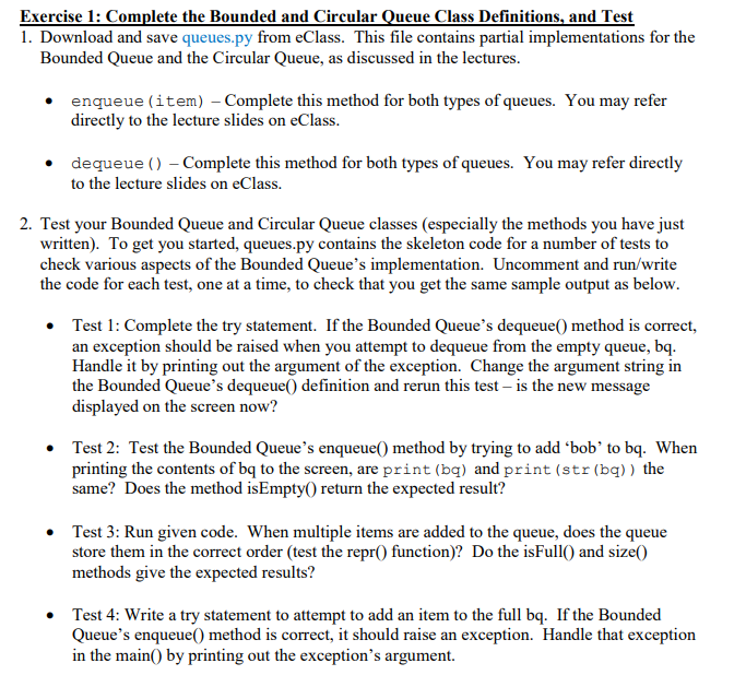 Exercise 1: Complete the Bounded and Circular Queue | Chegg.com