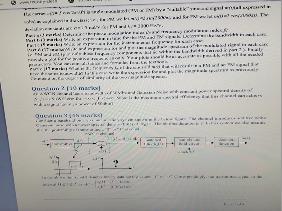 Solved a) Determine Phase and Frequency Modulation Index. | Chegg.com