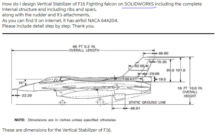 Solved How do I design Vertical Stabilizer of F16 Fighting | Chegg.com