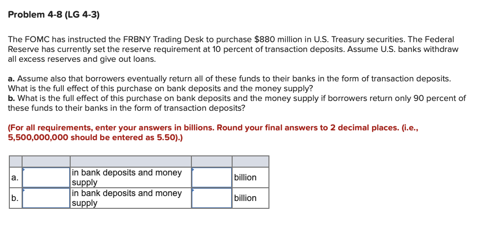 Solved The FOMC has instructed the FRBNY Trading Desk to | Chegg.com