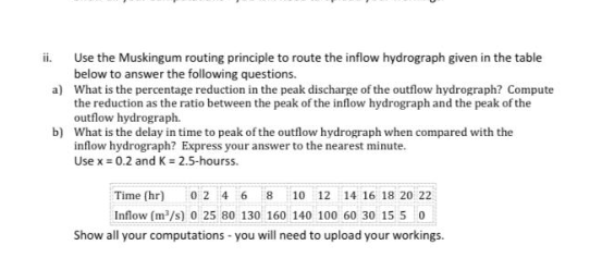 Solved ii. Use the Muskingum routing principle to route the | Chegg.com