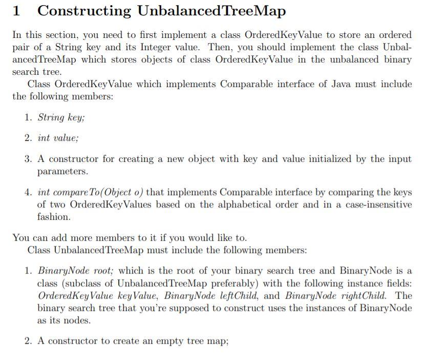 Solved 1 Constructing Unbalanced TreeMap In this section, | Chegg.com