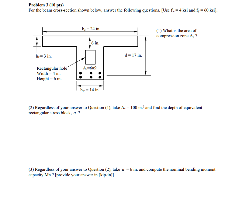 Solved Problem 3 (10 pts) For the beam cross-section shown | Chegg.com