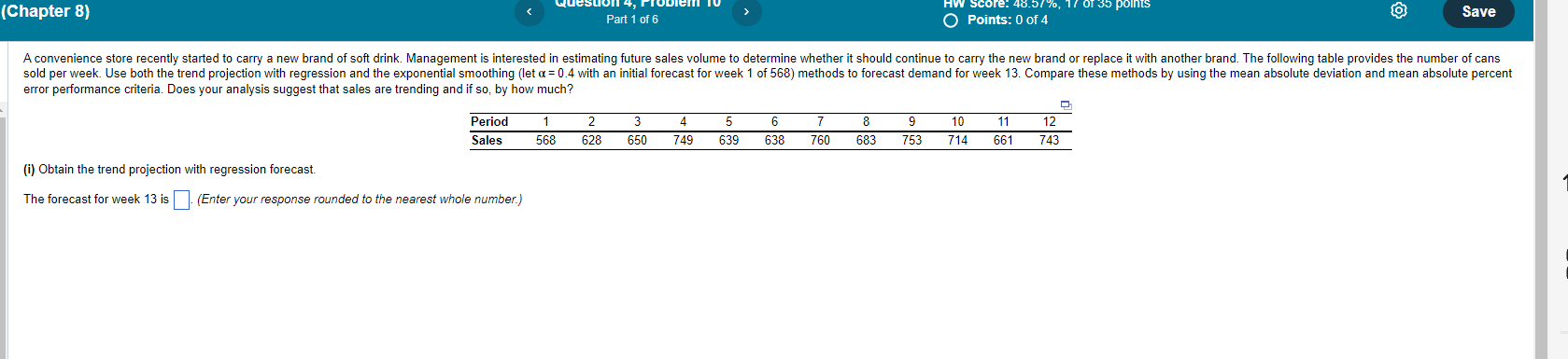 Solved (i) Obtain the trend projection with regression | Chegg.com