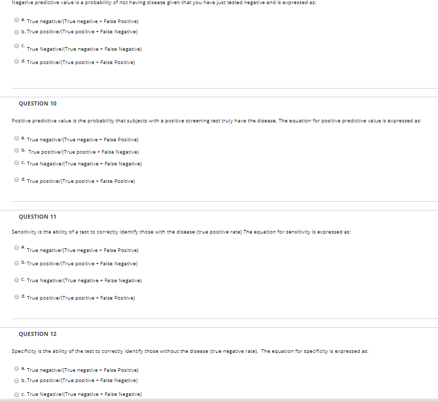 Solved Negative predictive value is a probability of not | Chegg.com