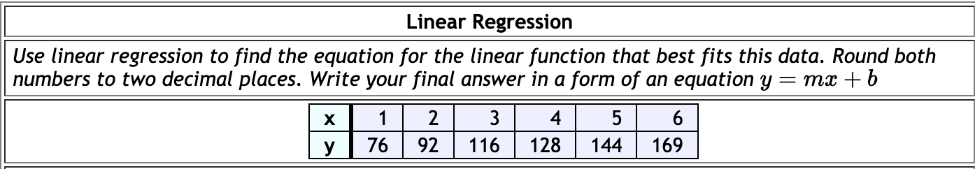 Solved Linear Regression Use linear regression to find the | Chegg.com