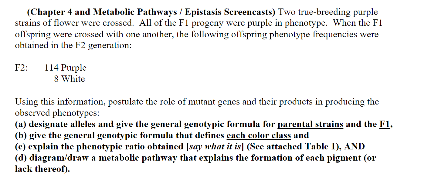 Solved (Chapter 4 and Metabolic Pathways / Epistasis | Chegg.com