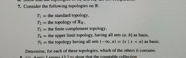 Solved the following topologies on R Ti the standard | Chegg.com