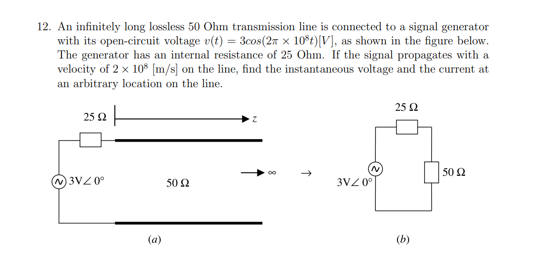 Solved 12. An infinitely long lossless 50Ohm transmission | Chegg.com