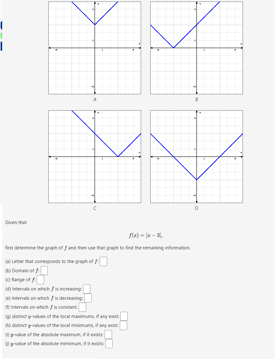 Solved Given that f(x)=∣x−3∣ first determine the graph of f | Chegg.com