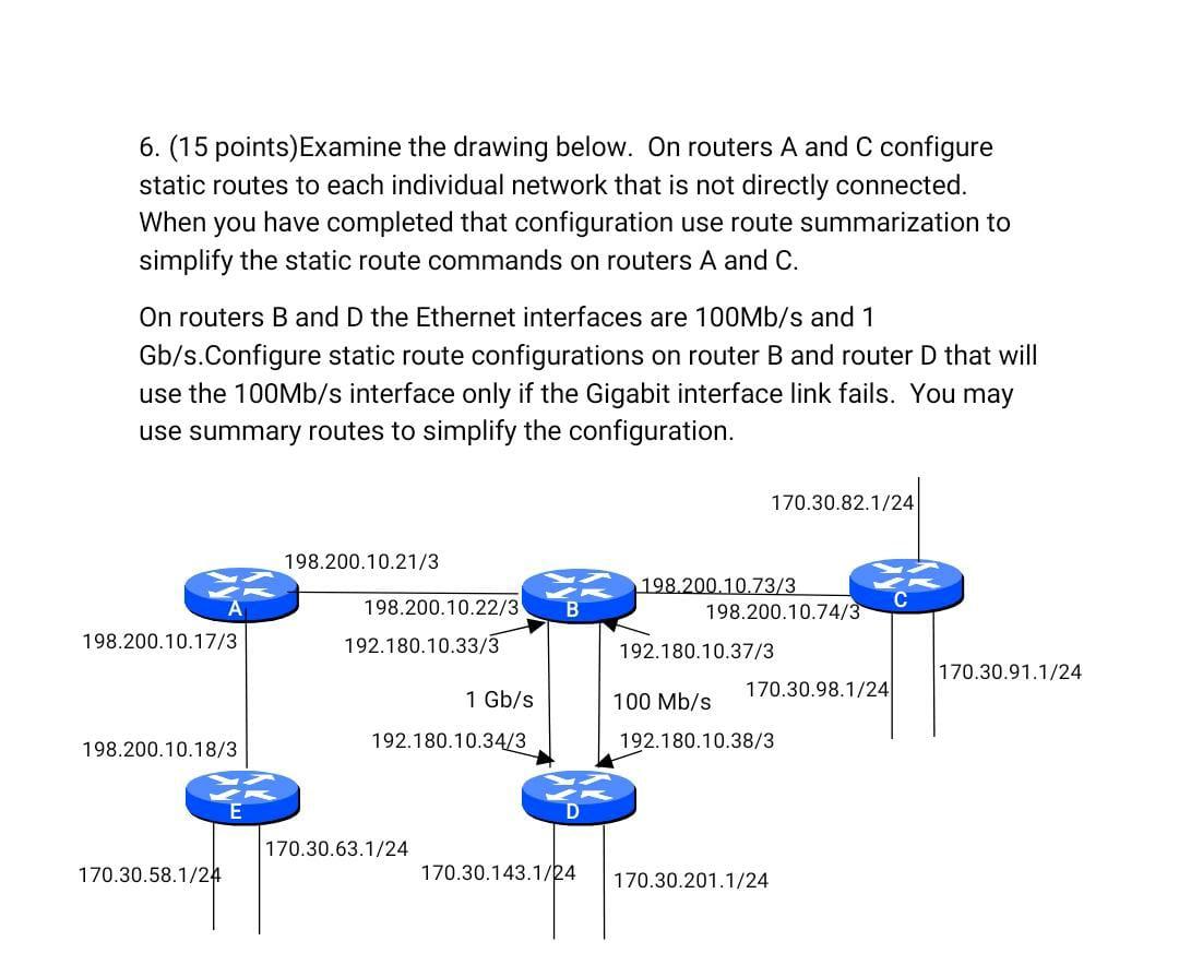 Solved 6. (15 points)Examine the drawing below. On routers A | Chegg.com