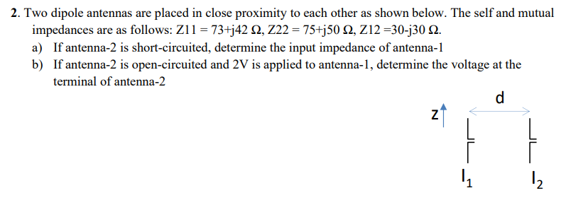 Solved 2. Two dipole antennas are placed in close proximity | Chegg.com