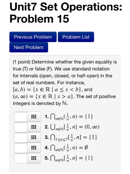 Solved Unit7 Set Operations: Problem 15 Previous Problem | Chegg.com