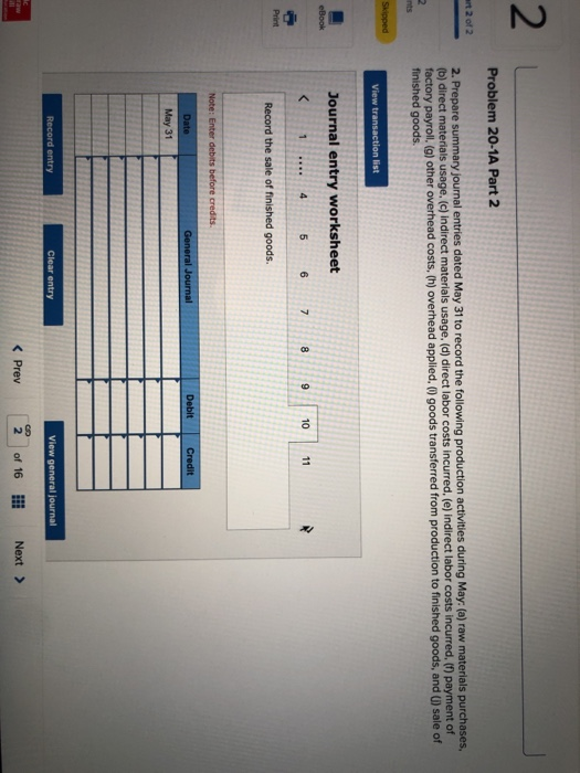 Solved Problem 20-1A Part 1 Part 1 of 2 1. Compute the cost | Chegg.com