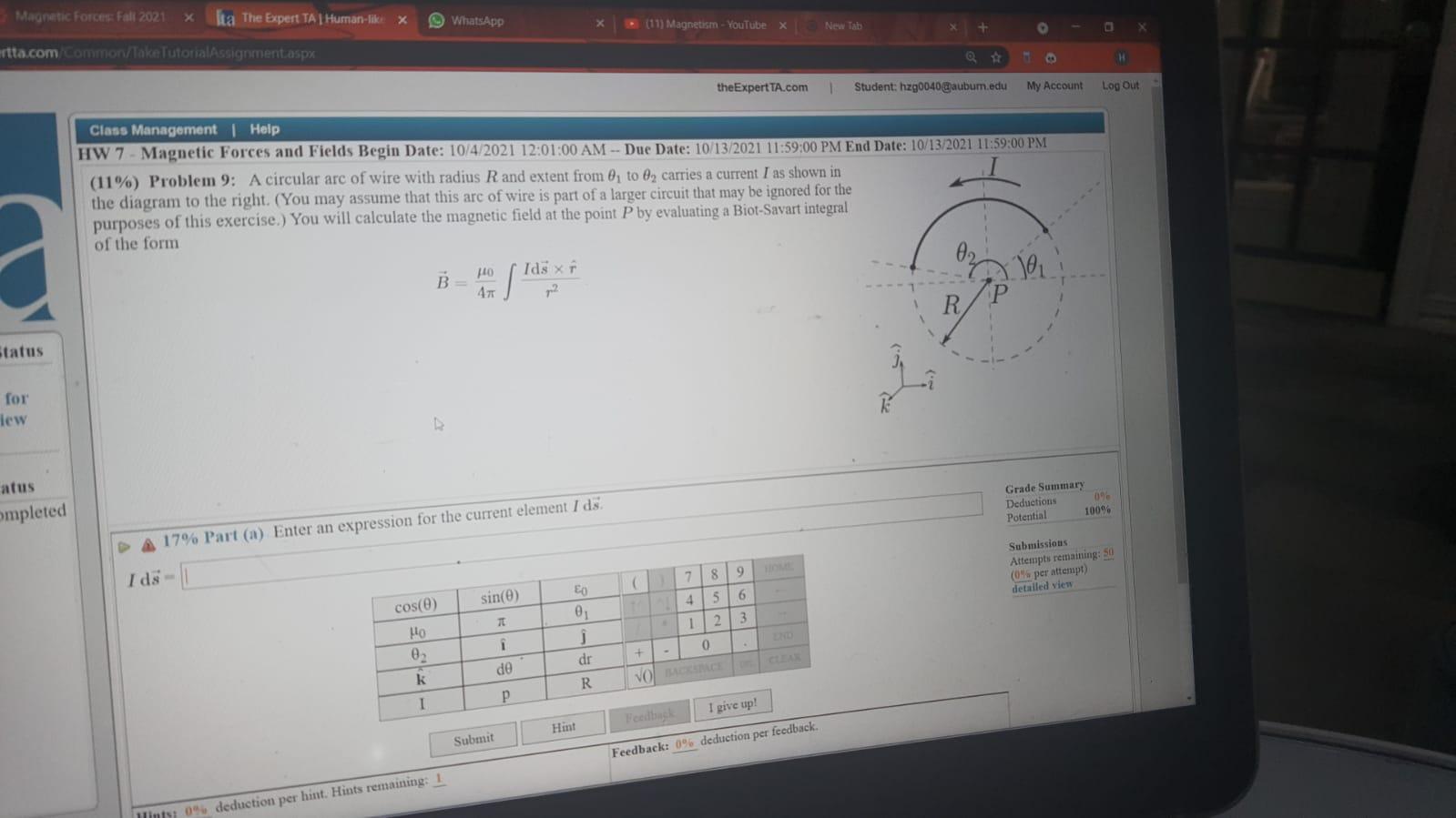 Solved Magnetic Forces Fall 2021 X Ita The Expert TA | | Chegg.com
