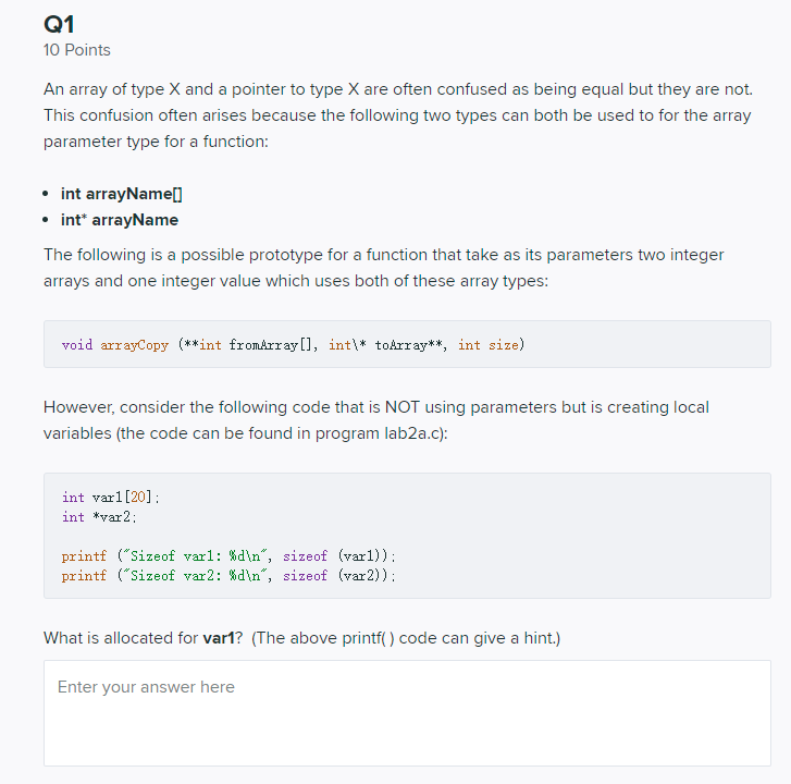 Solved Q1 10 Points An Array Of Type X And A Pointer To Type 