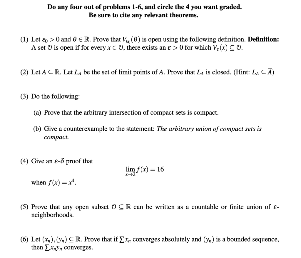 Solved Do any four out of problems 1-6, and circle the 4 you | Chegg.com