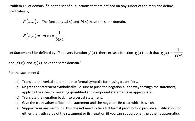 Solved Problem 1: Let domain D be the set of all functions | Chegg.com