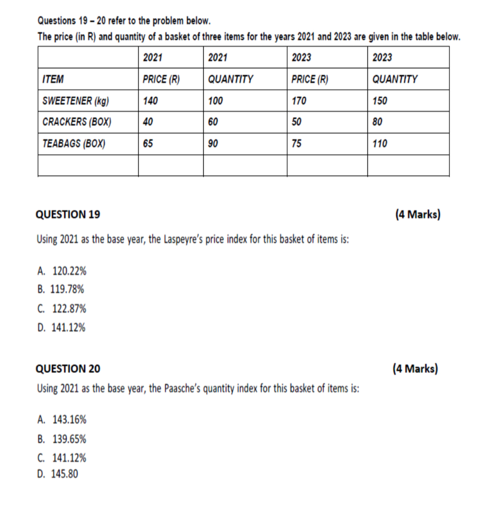 Solved Questions 19−20 refer to the problem below. The price | Chegg.com