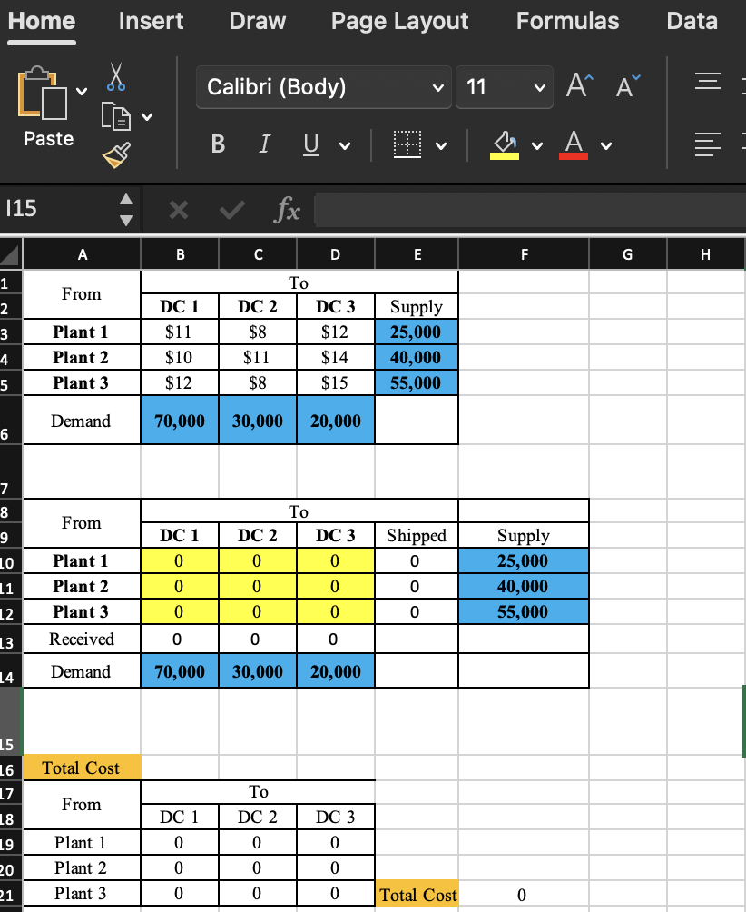 Find the total cost for each network in the excel | Chegg.com
