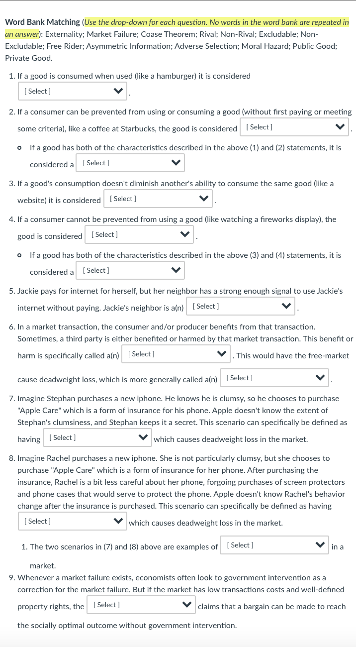 Solved Word Bank Matching (Use the drop-down for each | Chegg.com