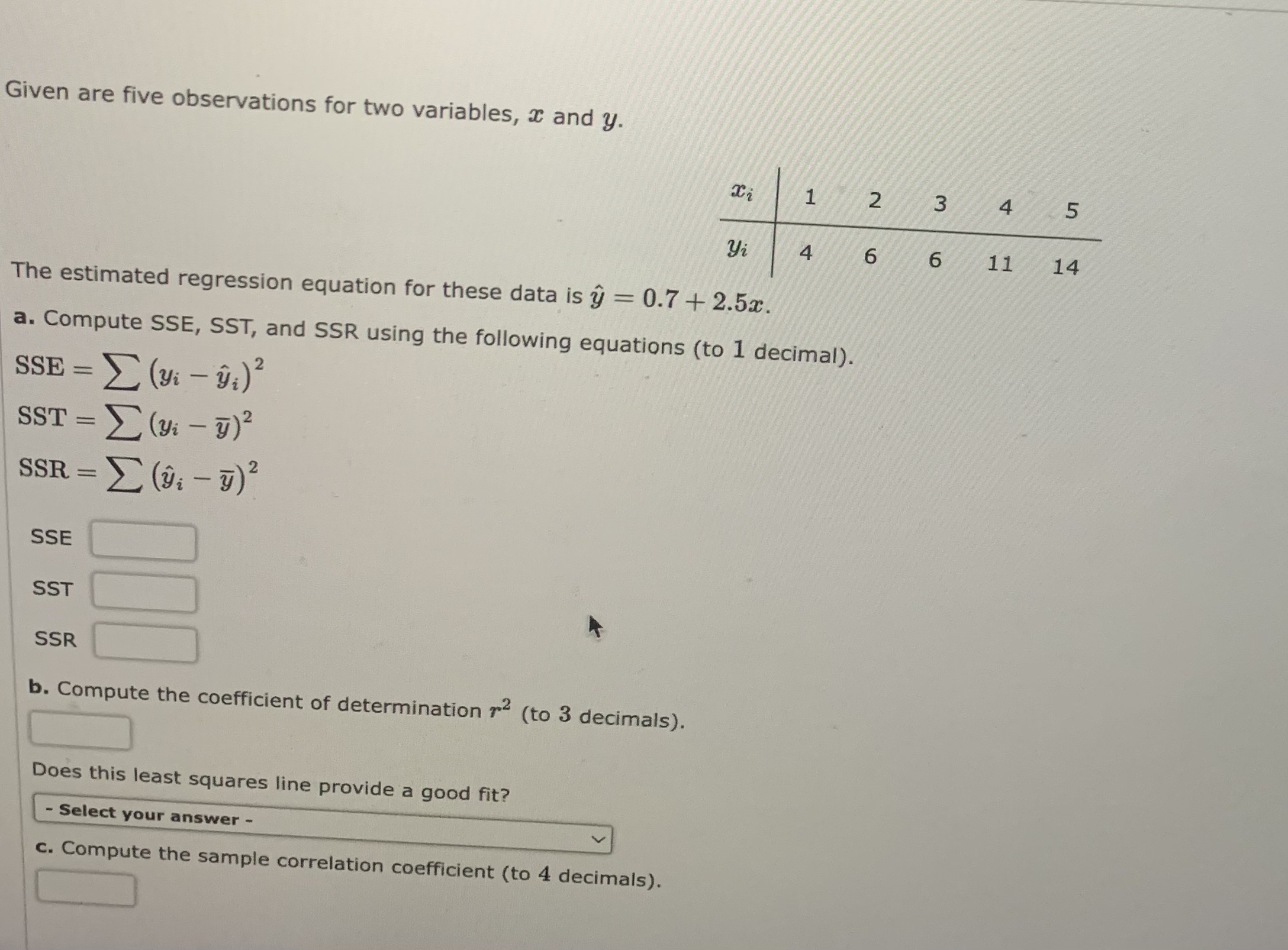 Solved Given are five observations for two variables, x and | Chegg.com
