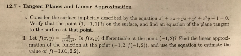 Solved 12.7 - Tangent Planes and Linear Approximation i. | Chegg.com