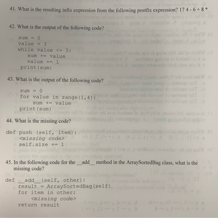 Solved 41. What is the resulting infix expression from the | Chegg.com