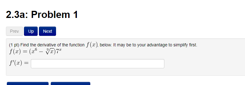Solved 2.3a: Problem 1 Prev Up Next (1 pt) Find the | Chegg.com