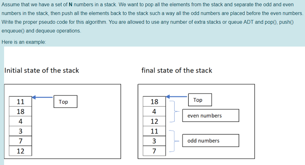 Solved Assume that we have a set of N numbers in a stack. We | Chegg.com