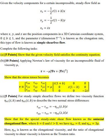 Solved 1 1 Given the velocity components for a certain | Chegg.com