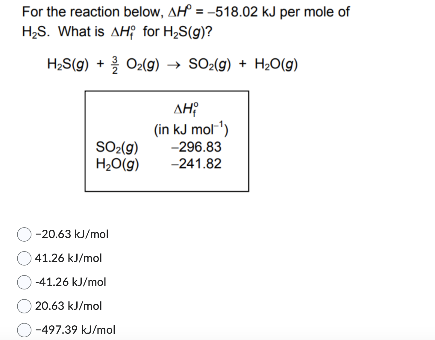 Solved For the reaction below, ΔH∘=−518.02 kJ per mole of H2 | Chegg.com