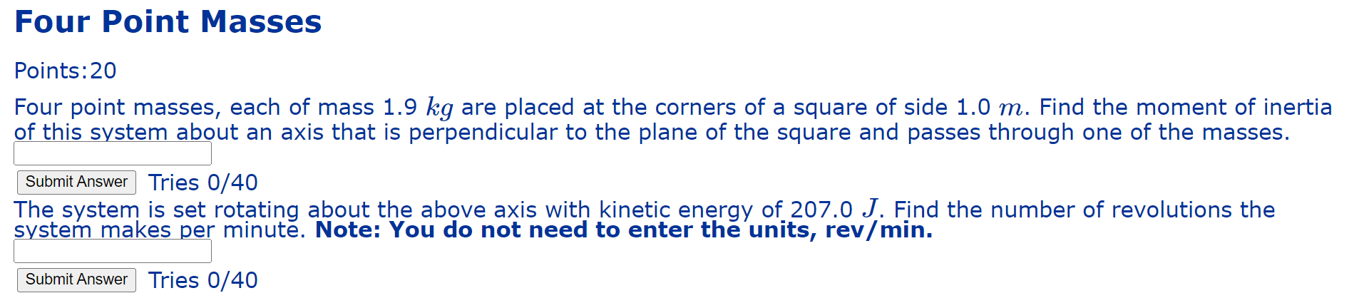 Solved Four Point Masses Points:20 Four point masses, each | Chegg.com