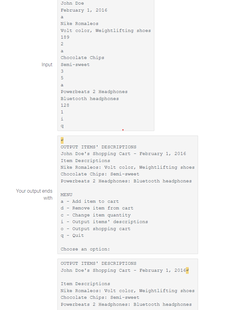 Solved 14.5 LAB*: Program: Online shopping cart (Part | Chegg.com