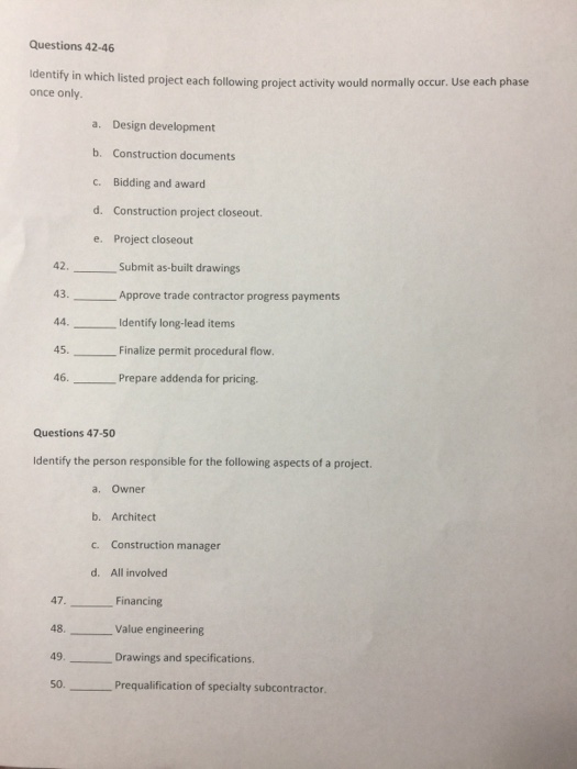 Identify in which listed project each following | Chegg.com