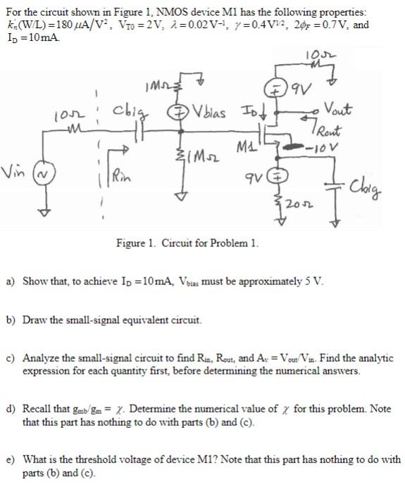 Solved For the circuit shown in Figure 1. NMOS device Ml has | Chegg.com