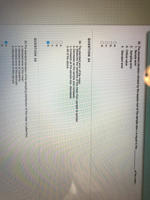 Solved The standard deviation divided by the squareroot of | Chegg.com