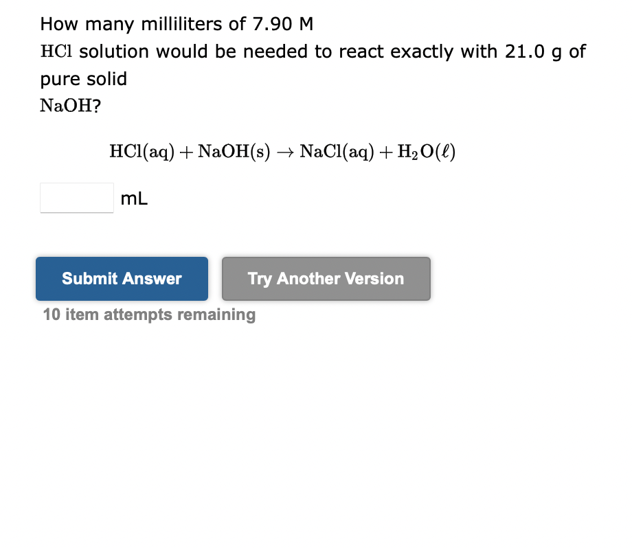 Solved How many milliliters of 7.90M HCl solution would be | Chegg.com
