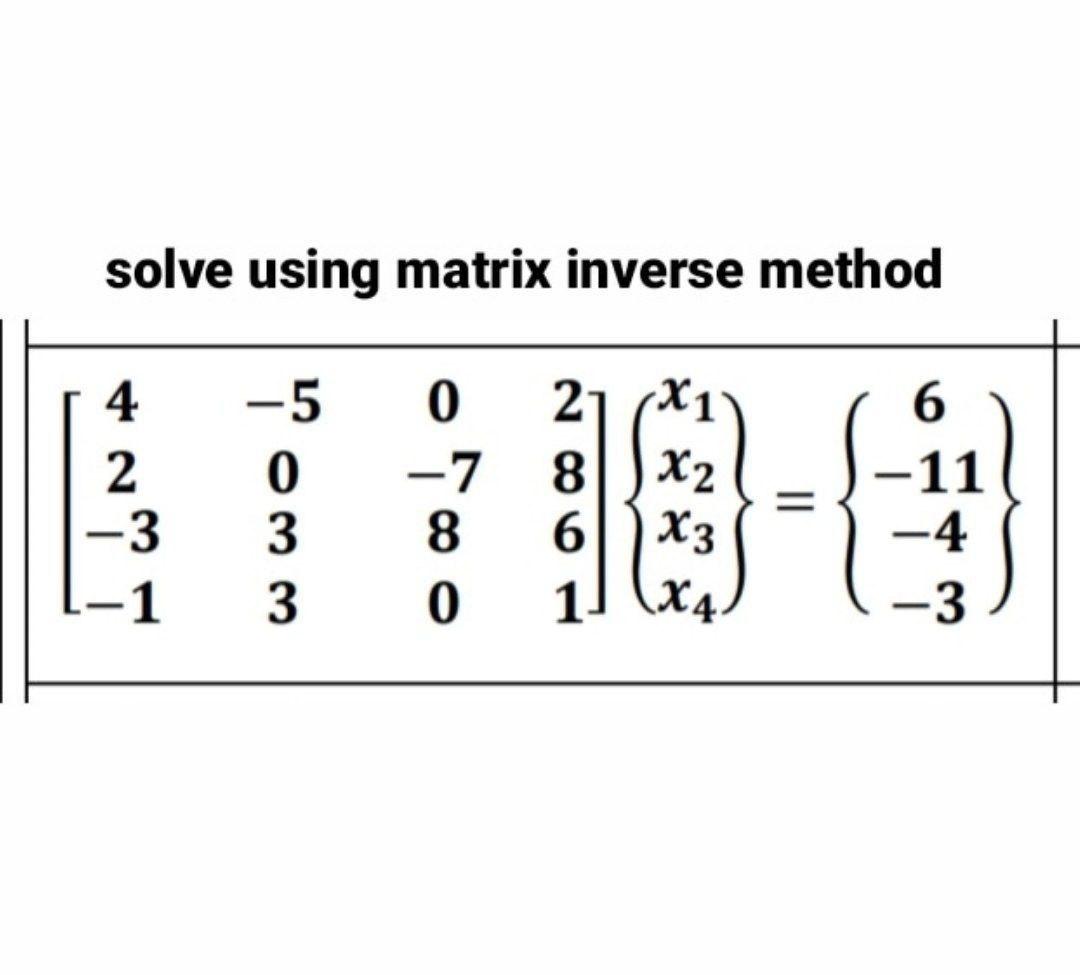Solved solve using matrix inverse method - 4 2 -3 1 -5 0 3 3 | Chegg.com