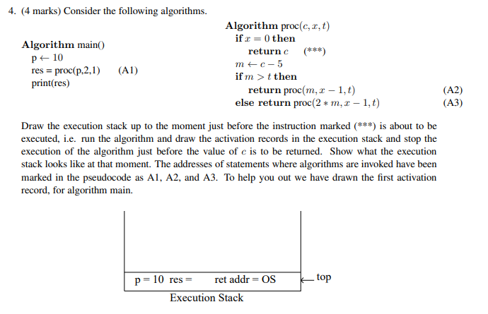Solved Draw the execution stack up to the moment just before | Chegg.com