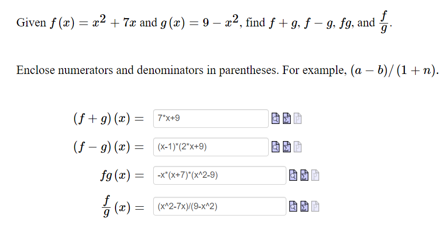 Solved Given f (x) = x² + 7x and g (x) = 9 − x², find ƒ + g, | Chegg.com