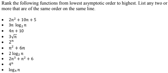 Solved Rank the following functions from lowest asymptotic | Chegg.com