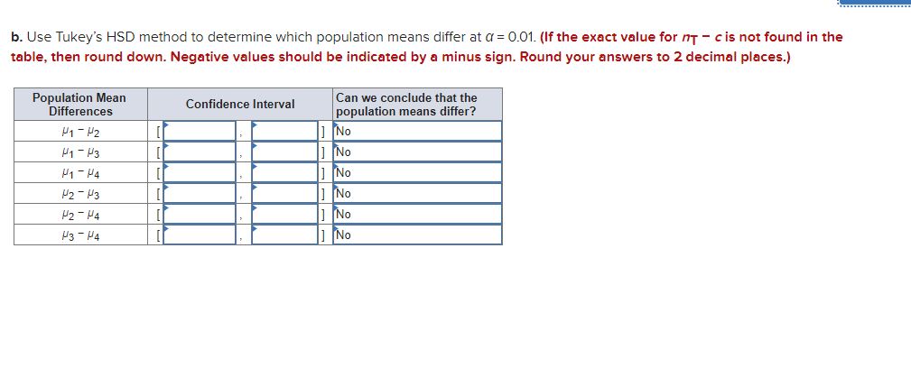 Solved b. Use Tukey's HSD method to determine which | Chegg.com