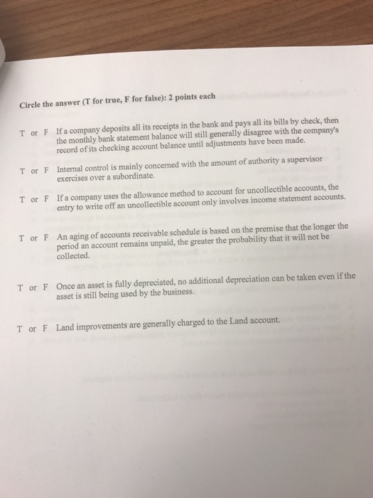 Solved Circle the answer for true, F for false): 2 points | Chegg.com